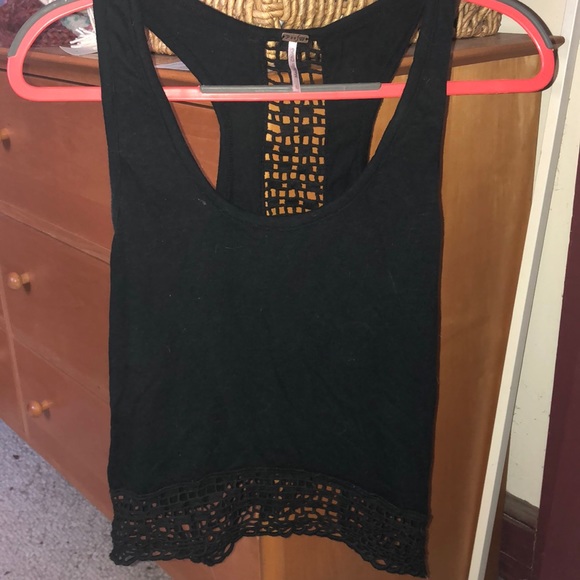 Poof! | Tops | Black Cropped Tank With Crocheted Bottom And Back | Poshmark